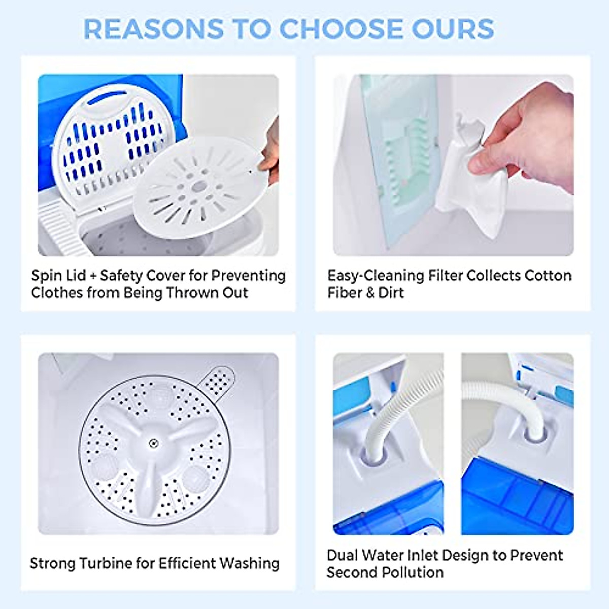 Giantex Portable Washing Machine, Twin Tub Washer and Dryer Combo, 13lbs Compact Mini Laundry Clothes Washer, Built-in Drain Pump, Semi-Automatic Wash and Spin Cycle for Apartment Dorm Camping RV