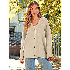 LILLUSORY Women Oversized Cardigan Sweater Fall Outfits Cloth Fashion 2024 V Neck Long Cashmere Knit Button Front Trendy Tops Apricot