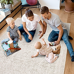 COZYLOOM Living Room Rug 5x7 Area Rug Washable Area Rug for Bedroom Vintage Traditional Large Area Rug Non Slip Throw Rugs Soft Low Pile Stain Resistant Carpet for Dining Room 5'x7' Cream/Beige