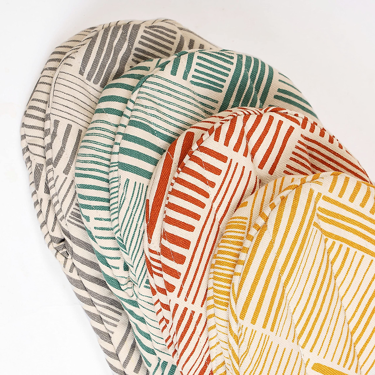 VLiving Modern Retro Terracotta Cotton Quilted Oven Mitt and Pot Holder, Stripe Print Glove, Size 8"X13"