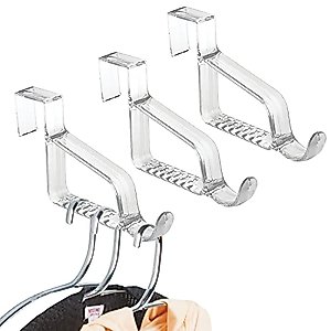 mDesign Modern Over Door Valet Hook - Multi Hanging Storage Garment Organizer Hanger Rack - Single Hooks for Coat, Hoodies, Hat, Scarves, Purse, Belt, and Bath Robe - 3 Pack - Clear