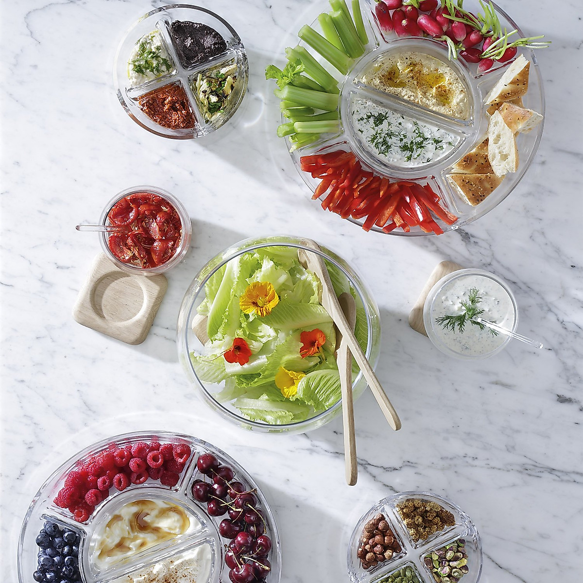 LSA International Serve Salad Set & Oak Base, Ø10.75 in, Clear