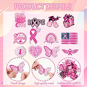 Sintuff 36 Pieces Breast Cancer Awareness Decorations Wooden Pink Ribbon Ornaments for Tree Pink Ribbon Party Hanging Decoration Wooden Pink Ribbon Decorations for Tree Breast Cancer Awareness Month