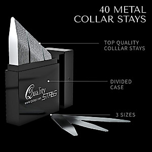 Quality Stays Metal Collar Stays for Men – Set of 40 Dress Shirt Collar Stays for Men, 3 Sizes in a Divided Box