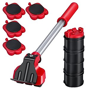 BTEC Furniture Lift Mover Tool Set, Furniture Lifter with 4 Sliders, 660lbs Furniture Movers for Heavy Furniture (Red)