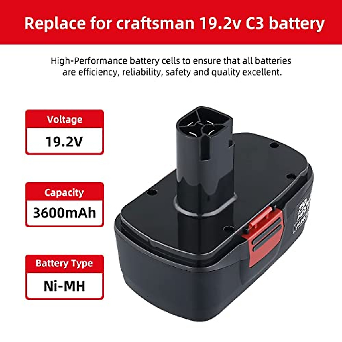 VANON [Upgraded to 3.6Ah] 2Pack DieHard C-3 Ni-MH Replacement for Craftsman 19.2 Volt Battery 1323903 130279005 130279003 130279017 1323517 315.11375 315.11485 315.113753 315.115410