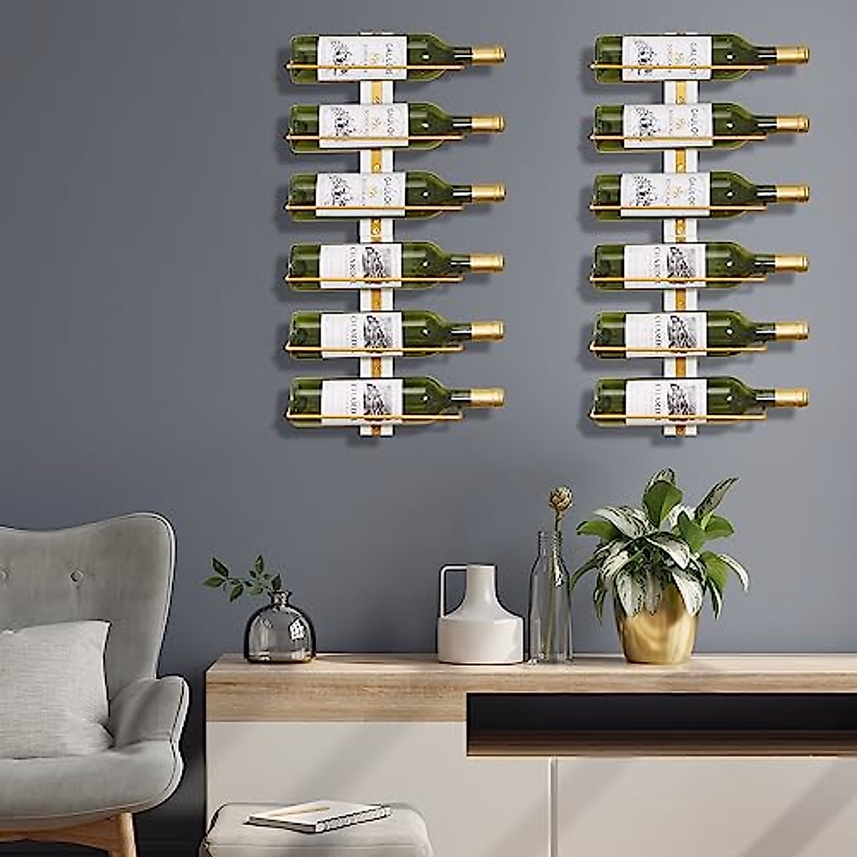 B4Life Wine Rack Wall Mounted, Golden Wall Wine Rack for Wine Bottles Wood Wine Racks for Wall, Wine Holder Wall Mounted Wine Bottle Racks for Kitchen,Dining Room,Bar (9 Wine Bottles)