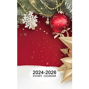 Pocket Calendar 2024-2026: Two-Year Monthly Planner for Purse , 36 Months from January 2024 to December 2026 | Merry Christmas background | Realistic decoration