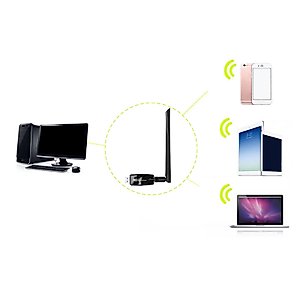 Zyyini WiFi Adapter Card Receiver, 300Mbps USB2.0 W60 5DB RTL8192EU Portable WiFi Adapter Card with Antenna,for Android, for Linux, for Windows XP, for Win7, for Win8, for Win10 Systems