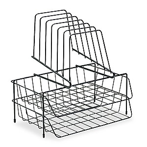 Fellowes Side Load Double Tray with 6 Section Step File, Wire, Letter Size, Black (72391)