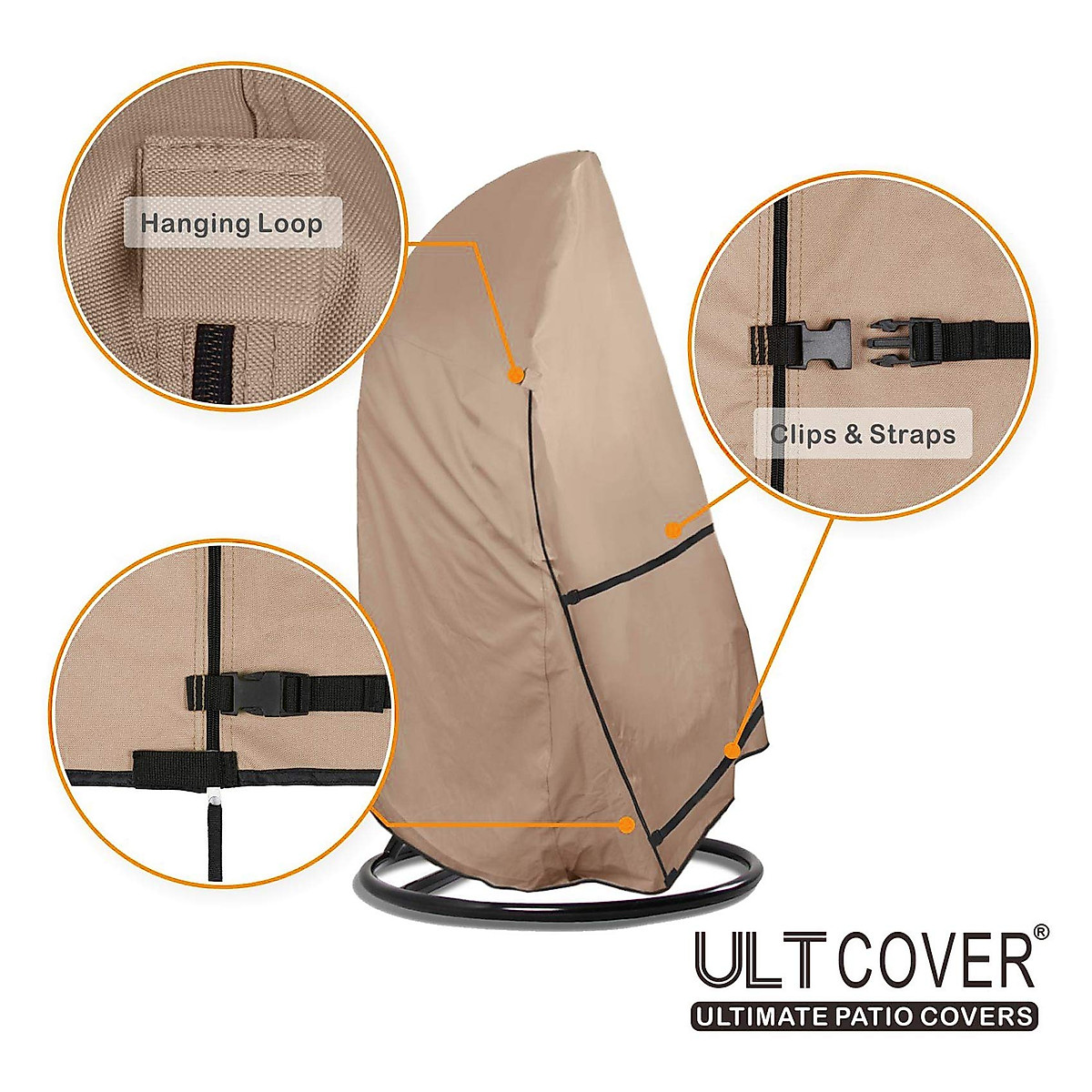 ULTCOVER Patio Hanging Egg Chair Cover - Waterproof Outdoor Single Seat Swing Egg Chair with Stand Cover 45W x 33D x 68H inches