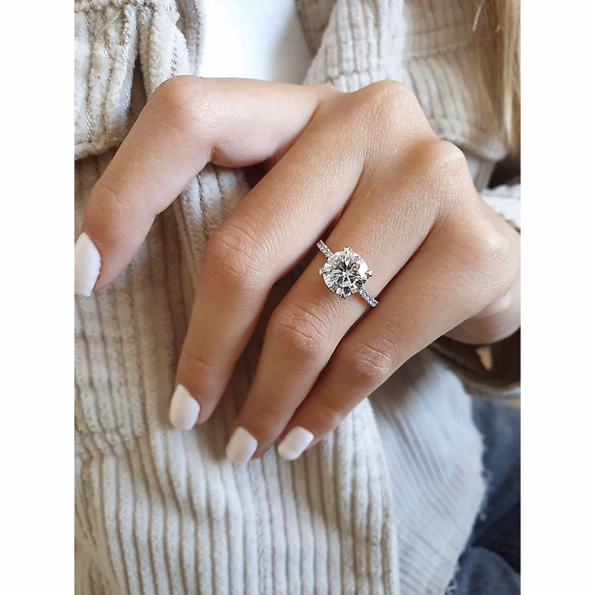 Aihpos 1-1/4 Carat(ctw) Engagement Rings for Women with Round Moissanite Wedding Rings Platinum Plated Silver 10K 14K 18K Gold with Text Engraving(925 Sterling Silver)