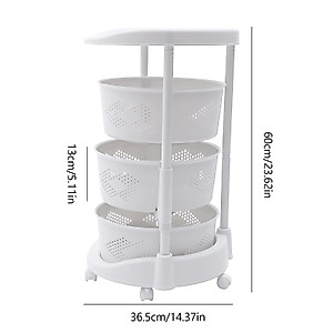 YIYIBYUS Rotating Kitchen Storage Rack 3 Tier, 180° Rotating Fruit and Vegetable Storage Baskets with Casters Multi-Layer Storage Shelves for Kitchen, Bedroom, Bathroom, Laundry Room, Garage(3-Layer)