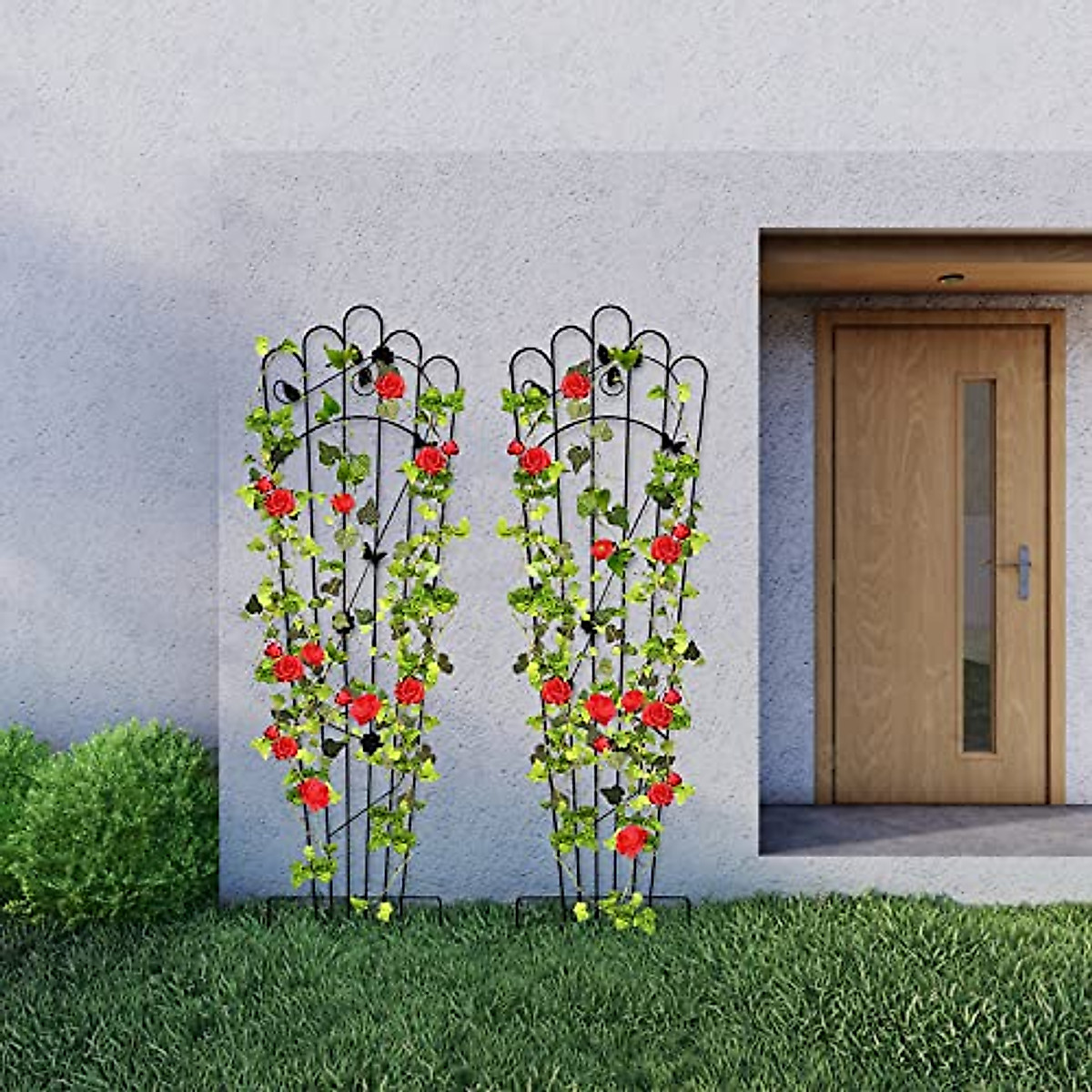 XYADX Meta Detachable Trapezoidal Garden Trellis for Climbing Plants 60 Inches Sturdy Black Patio Plant Support for Indoor Plants Trellis for Rose, Vegetable Flower, Backyard Pack of 2 - Black