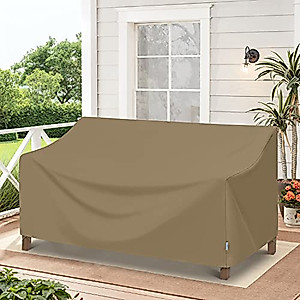SunPatio Outdoor Sofa Cover 60 Inch, Heavy Duty Waterproof Patio Loveseat Cover 2-Seater, All Weather Protection Outdoor Couch Cover for Patio Furniture, 60" L x 36" W x 30" H, Taupe