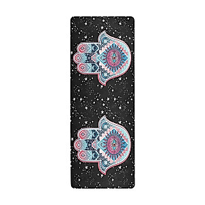 Qilmy Hamsa Yoga Mat Non-Slip Foldable Sweat Absorbent Travel Yoga Mat with Carrying Bag for Yoga, Pilates, Exercise, Workout, Bikram and Hot Yoga 71 x 26 Inch