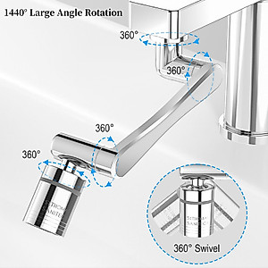 ST.THOMAS 1440°Swivel Faucet Extender,360° Swivel Robotic Arm Faucet Aerator,2 Sprayer Mode Kitchen Faucet Attachment Tap Head Replacement For Bathroom/Kitchen/Face/Kids Use