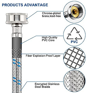 Washing Machine Hoses,Stainless Steel Washing Machine Hose 4 Foot Braided Premium Washer Hoses Supply Lines(2 Packs)-washer hoses 4ft Hot and Cold Striped Water Connection Inlet Supply Lines