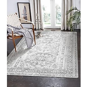 BEIMO Area Rugs for Living Room 8x10 Machine Washable Bedroom Rugs Distressed Vintage Print Gray Large Throw Rug Dining Room Aesthetic, Non Slip Carpet with Gripper