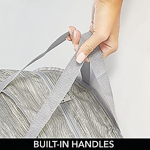 mDesign Round 19" Wreath Storage Container with Handles - Fabric Christmas Wreath Storage Bag and Protector - Garland Storage Bag Container - Holiday Decoration Organizer - 2 Pack, Striped Taupe/Tan