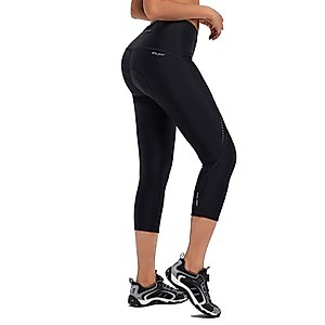 BALEAF Women's Bike Pants High Waist 4D Padded Cycling Capris Shorts 3/4 Biking Tights Pockets UPF50+ Black XXXL