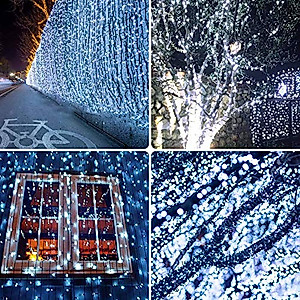 White Super-Long 2-Pack Each 85FT Solar String Lights Outdoor, Waterproof Green Wire 8 Lighting Modes 480 LED Solar Christmas Lights for Garden Patio Tree Party Wedding Decorations (Cool White)