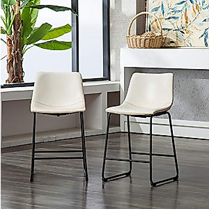 Roundhill Furniture PC185WH Lotusville Vintage PU Leather Counter Height Stools, Set of 2, White