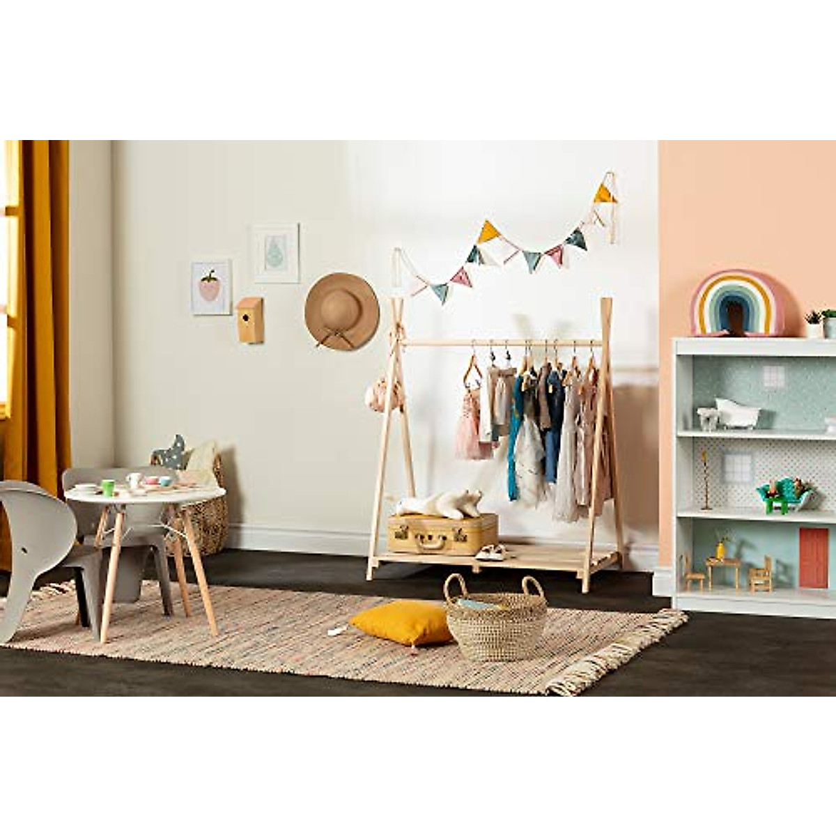 South Shore Sweedi Scandinavian Clothes Rack for Kids-Natural Pine