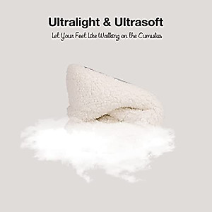 HomeTop Women's Fuzzy Curly Fur Memory Foam Loafer Slippers Bedroom House Shoes with Polar Fleece Lining (9-10, Cream White)