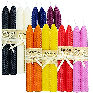 Beeswax Candles, Natural Beeswax Taper Candles for Valentines Day Decor, Handmade Honeycomb Taper Candles, Unscented Beeswax Taper Candles, Tall Decorative Odorless Variety Color Pack for Christmas