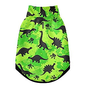 Kigai Green Dinosaurs Dog Coat Fleece Warm Windproof Pet Clothes for Snow Cold Weather, Soft Cozy Breathable Dog Winter Jacket for Small Medium Large Dogs with Leash Hole Pet Coat(XXS - XL)