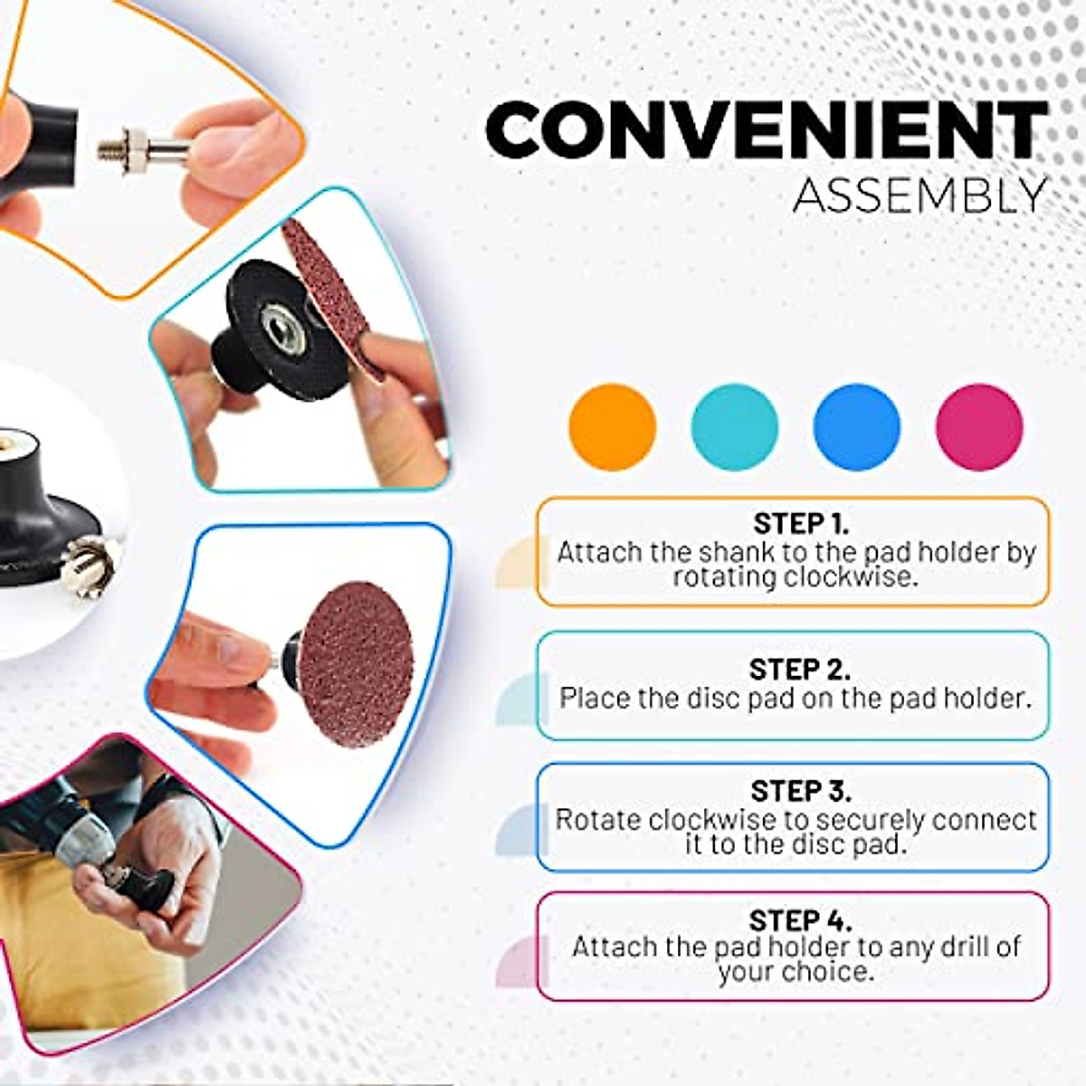 2 Inch Disc Pad Holder with ¼” Shank, Die Grinder Sanding Suitable for Roloc, Quick Change Medium Disc Attachments for Polishing, Sanding and Surface Preparation, – by Ram Pro