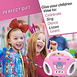 KLIM Candy Kids Portable CD Player for Kids - New 2023 - FM Radio - Batteries Included - CD Boombox for Kids - Cute Pink Radio cd Player with Speakers for Kids and Toddlers - Pink
