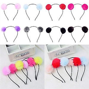 ACTLATI Pompom Ball Headband Fluffy Ball Hair Hoop Ear Headband for Girls Halloween Cosplay Costume