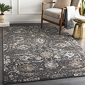 Hauteloom Owatonna Rustic Farmhouse Living Room Bedroom Dining Room Area Rug - Persian Style - Traditional Floral Look - Dark Brown, Grey, Black, Cream - 5'3" x 7'3"