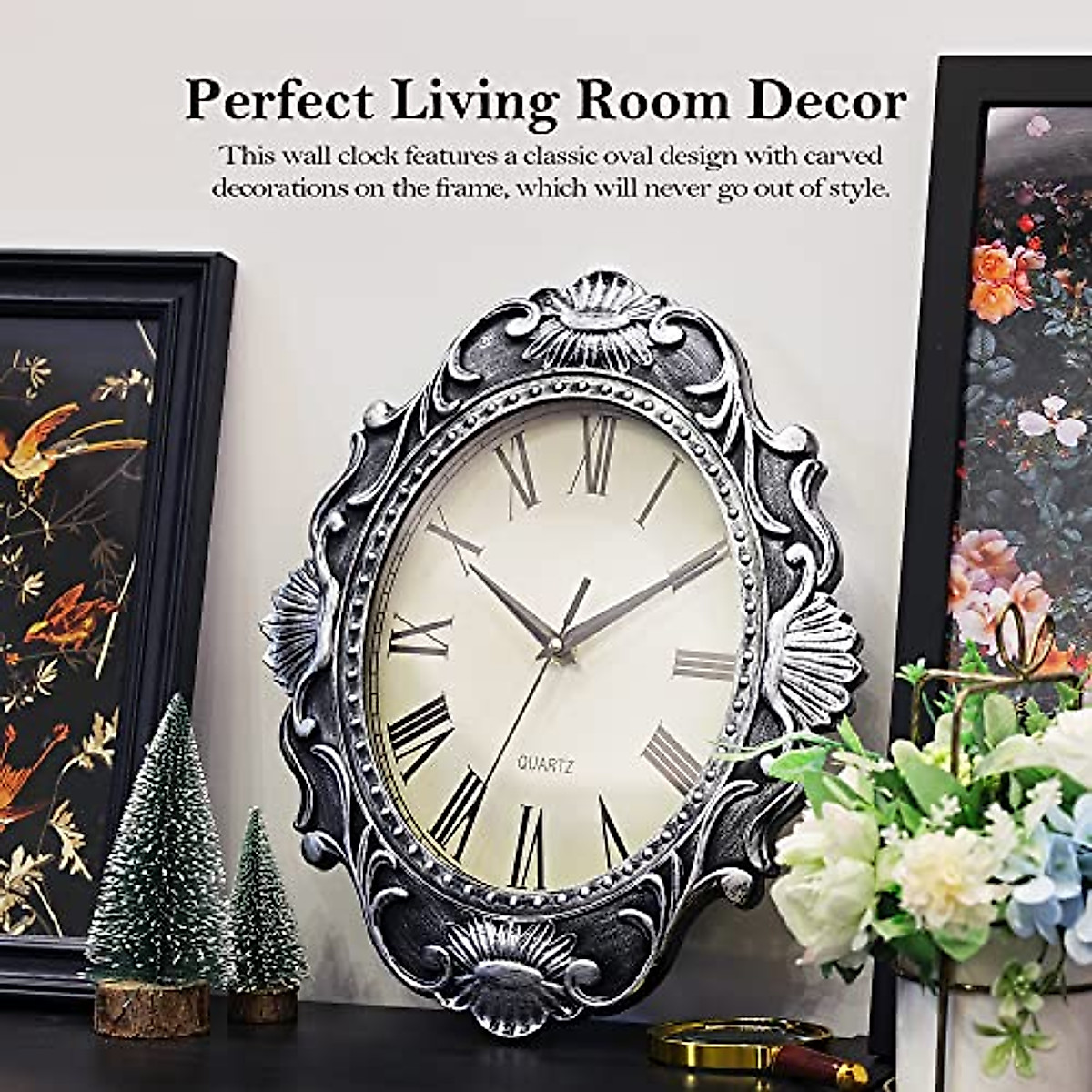 AYRELY® 14 Inch Oval Rustic Wall Clock, Wall Clocks Battery Operated, Country Style Silent Non Ticking Clock, Decorative for Kitchen, Home, Living Room, Farmhouse, Bedrooms