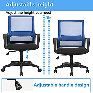PayLessHere Office Chair Computer Chair Ergonomic Mesh Chair Mid-Back Home Office Swivel Chair Modern Desk Chair with Wheels Armrests Lumbar Support (Blue)