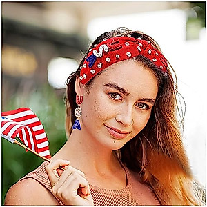 CEALXHENY Crystal Pearl Knotted Headbands - Patriotic Hair Accessory for Women, American Flag Outfits for Independence Day, Memorial Day Party Favors (USA-Red)