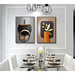 2pcs stereoscopic 3D effect pattern black copper geometric canvas print home décor abstract wall art Nordic luxury living room picture print Modern artwork shape black gold gray Living room bedroom