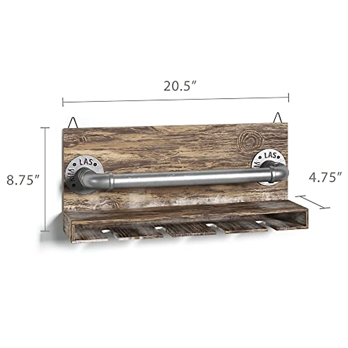 Barnyard Designs Wall Mounted Wine Rack - Bottle and Glass Holder - Hanging Wood and Metal Wine Rack Wall Mount for Bar and Kitchen Decor, 20.5" x 8.75"