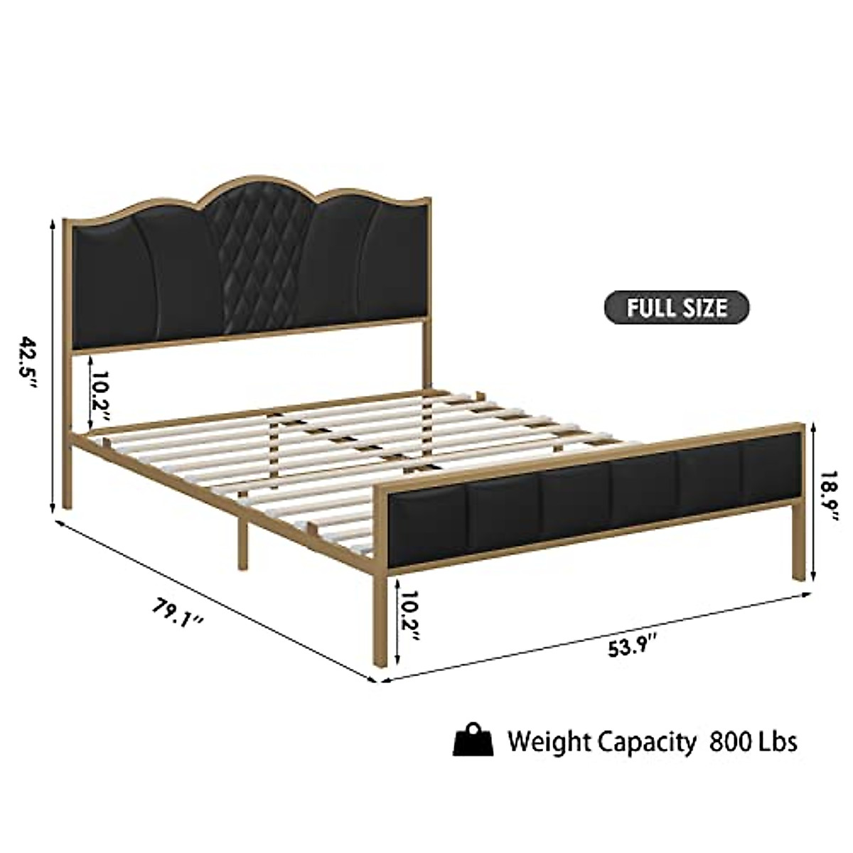 HITHOS Full Size Modern Upholstered PU Bed Frame with Tufted Headboard, Heavy Duty Platform Bed with Wood Slat Support, Noise Free, No Box Spring Needed (Black)