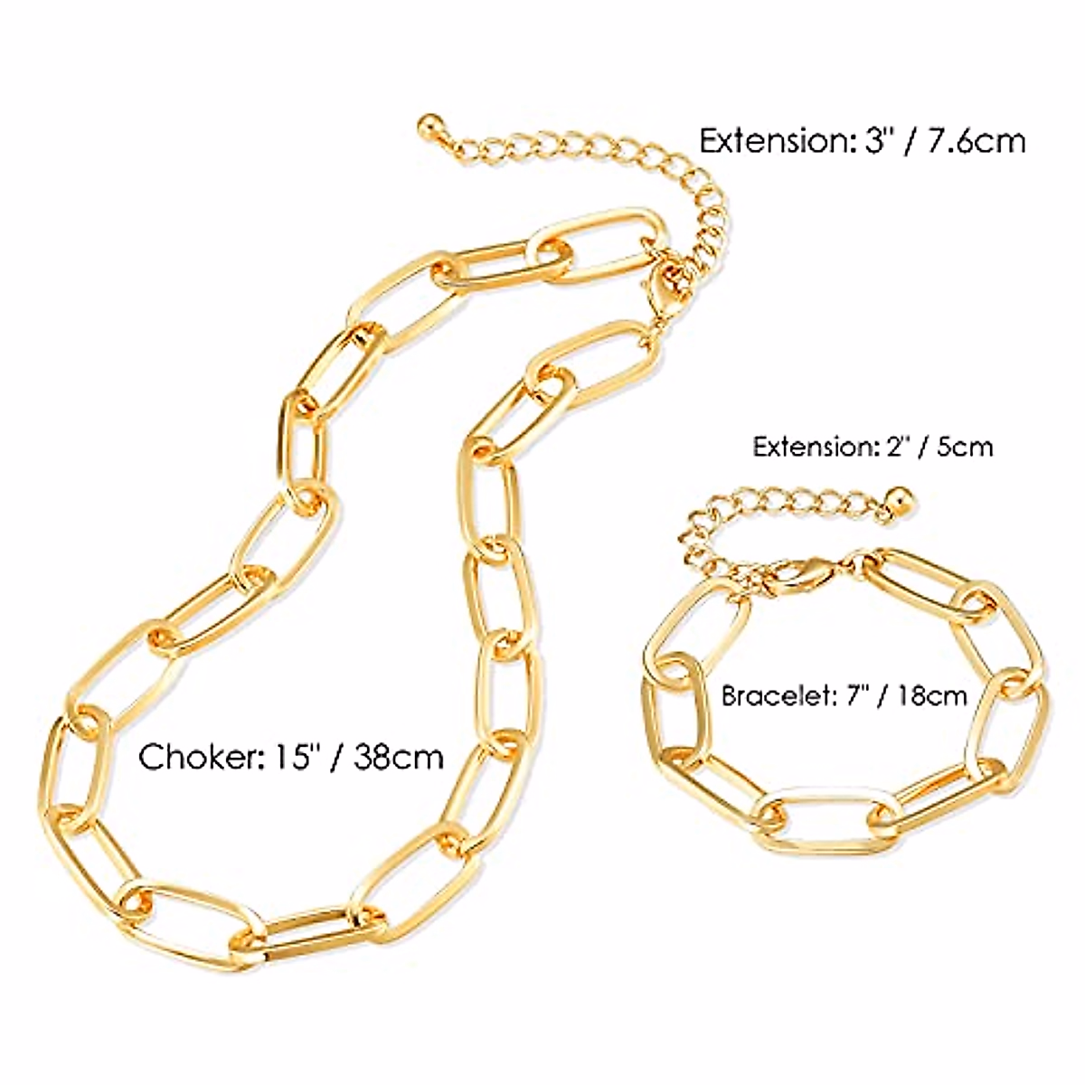 LANE WOODS Gold Chain Necklace and Bracelet for Women Ladies Dainty and Chunky Chain Link Paperclip Jewelry Set