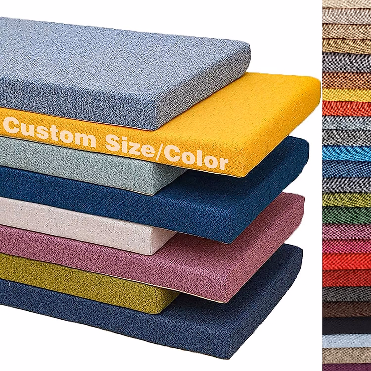 RCDPK Seat Cushion Custom Size, Bench Pad, Bay Window Cushion, Chair Pad, Sofa Cushion, Window Seat Pad, Furniture Cushion, Linen Fabric, Indoor/Outdoor Furniture Cushion,75D High Density Sponge