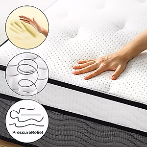 ZINUS 12 Inch True Support Hybrid Mattress [New Version], Queen, Fiberglass Free, Medium Feel, Motion Isolation, Certified Safe Foams & Fabric, Mattress in A Box