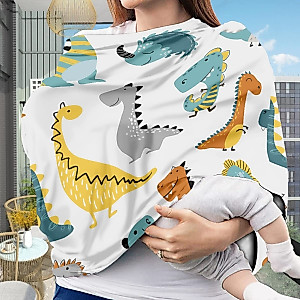 KIDVOVOU Nursing Cover Breastfeeding Scarf Happy Dinosaur Printed Baby Car Seat Covers Infant Stroller Cover Carseat Canopy