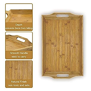 Palm Naki Bamboo Serving Tray - Bamboo Decorative Tray with Handles, Bamboo Charcuterie Tray, Bamboo Wood, 19.5” x 11.8” x 1.5”
