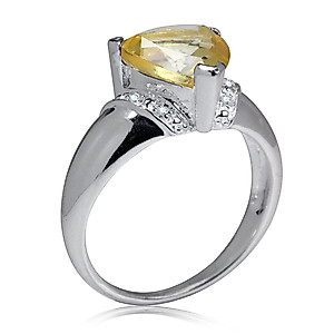 Silvershake 2.5ct. Natural Trillion Shape Citrine and White Topaz 925 Sterling Silver Cocktail Ring Size 8