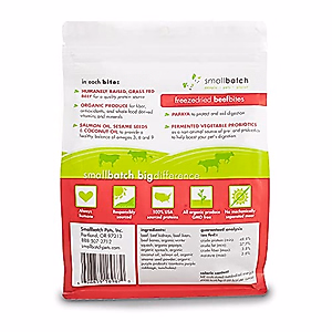 Smallbatch Pets Freeze-Dried Beef Bites for Dogs & Cats, 7 oz, Made in The USA, Organic Produce, Humanely Sourced Meat, Single Source Protein, Mixer & Topper, Healthy, with Papaya and Probiotics