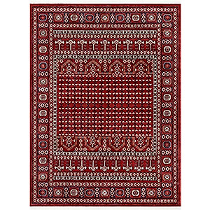 Well Woven Aldo Crimson Red & Blue Bokhara Tribal Area Rug 5x7 (5'3" x 7'3")