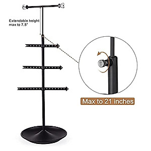 Alsonerbay Necklace Holder Organizer Stand, 4 Tier Hanging Jewelry Tower, Rotatable Metal Earring Tree, Black Jewelry Storage Rack for Display Bracelet and Rings